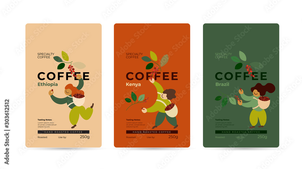 Specialty coffee packaging design concept. Set of labels, emblem for ...
