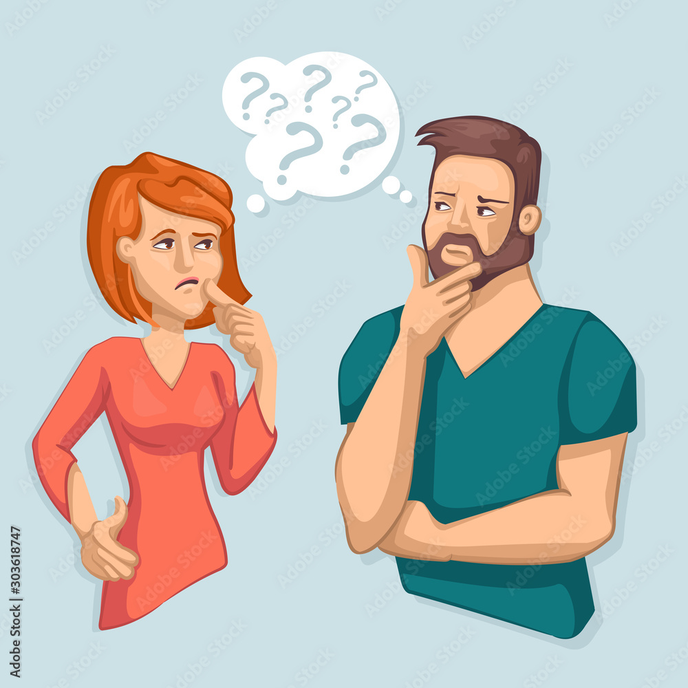 Cartoon Color Characters People Thinking Couple Concept. Vector Stock ...