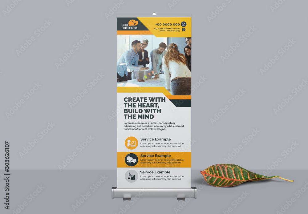 Construction Business Roll Up Banner Layout Stock Template | Adobe Stock
