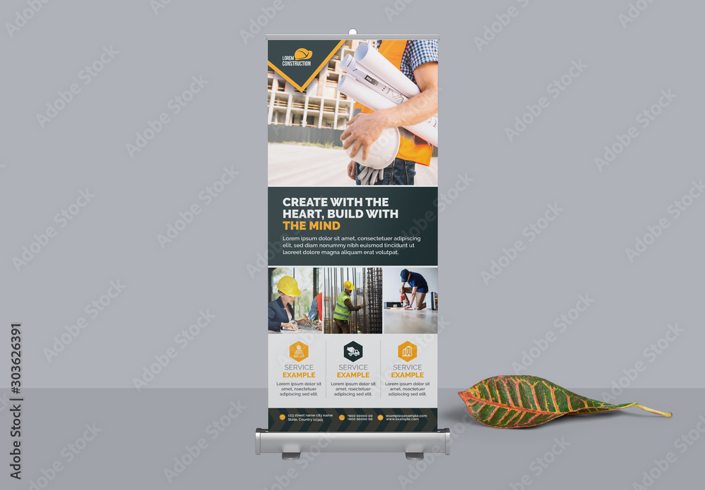 Construction Business Roll Up Banner Layout Stock Template | Adobe Stock
