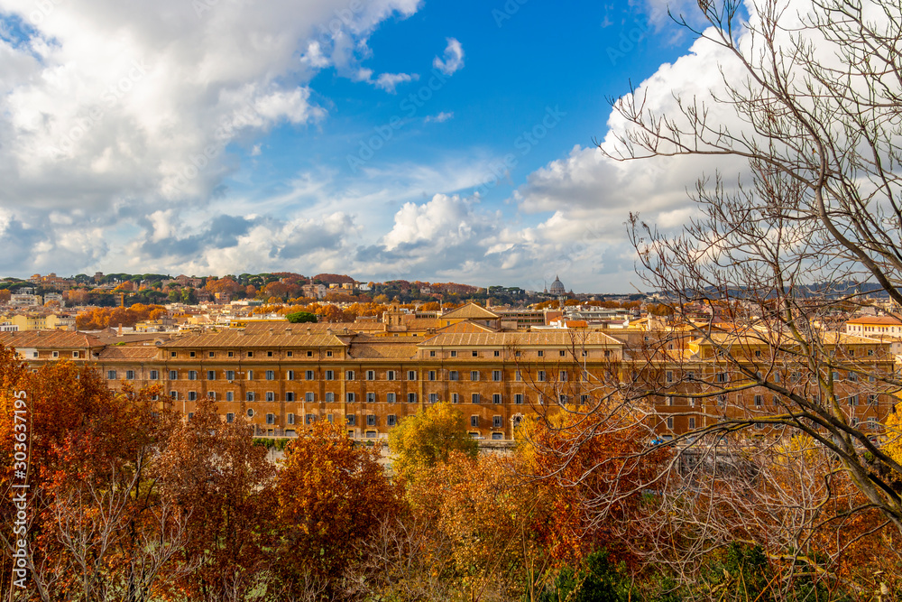 Rome, Italy city view from the Orange Trees Garden or Savello Park with ...