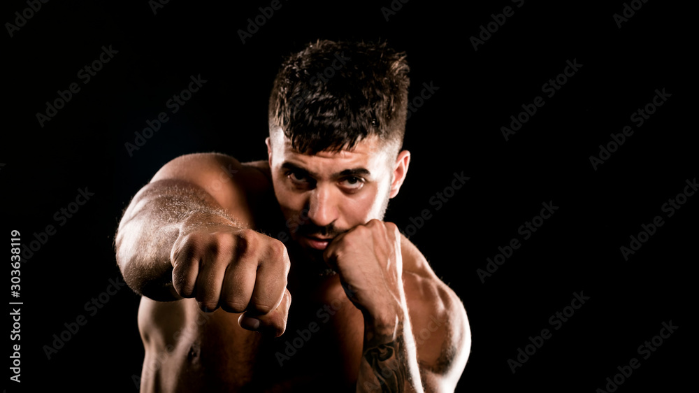 Hand Punch, Man Fist Close up. Sportsman Fighting, black background ...