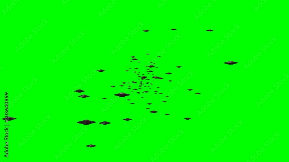 UFOs, swarm of rotating flying saucers, alien spaceships isolated on ...
