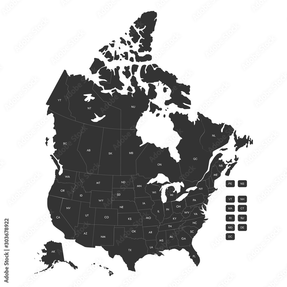 Regional map of USA states and Canada provinces vector Stock Vector ...
