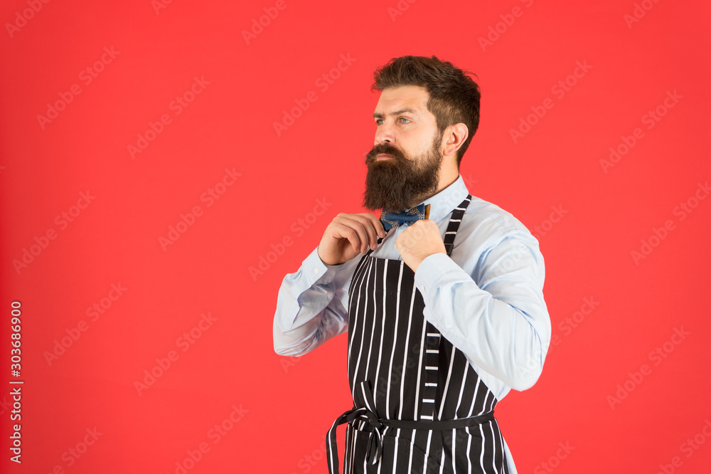 tie fits perfect. elegant banquet cuisine. confident bartender. male ...