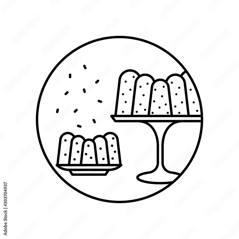 Pudding sprinkled food in circle icon. Simple line, outline vector of ...
