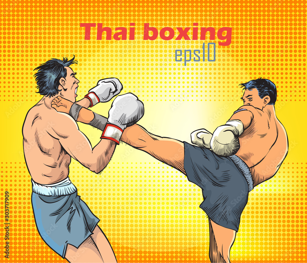 Thai boxing,Martial arts on stage.Pop art vector illustration.colorful ...