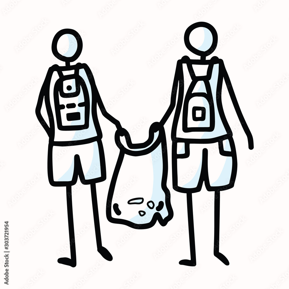 People Picking Up Trash Drawing