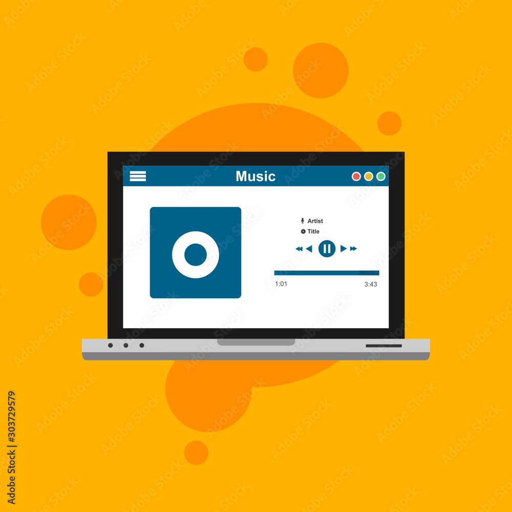 Music player app interface vector color template. Media player ...