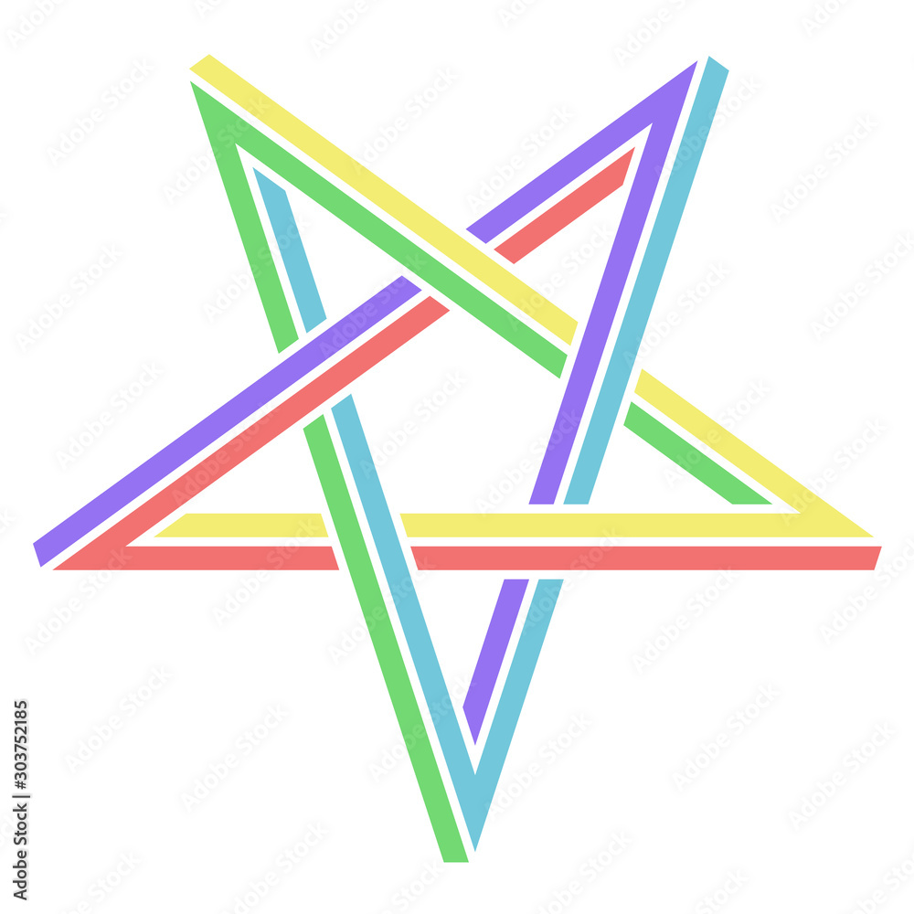 Pentagram of Penrose. Impossible shape, optical illusion. Vector color ...