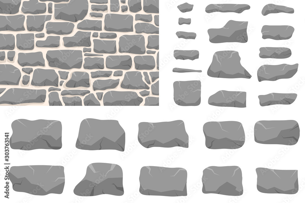 Stone work. Masonry made of old stone. Set of stones of different ...