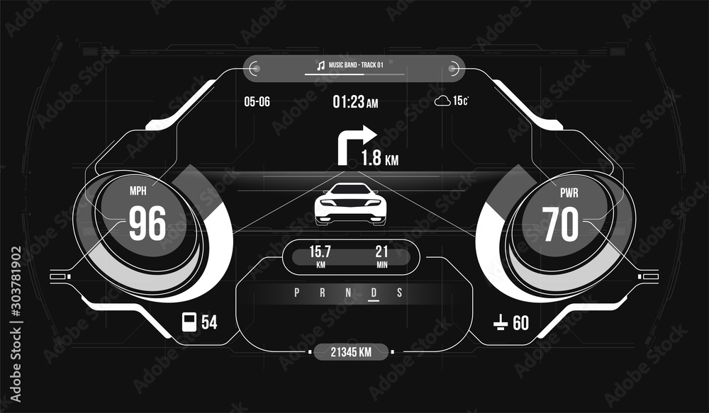 car HUD dashboard. Abstract virtual graphic touch user interface ...