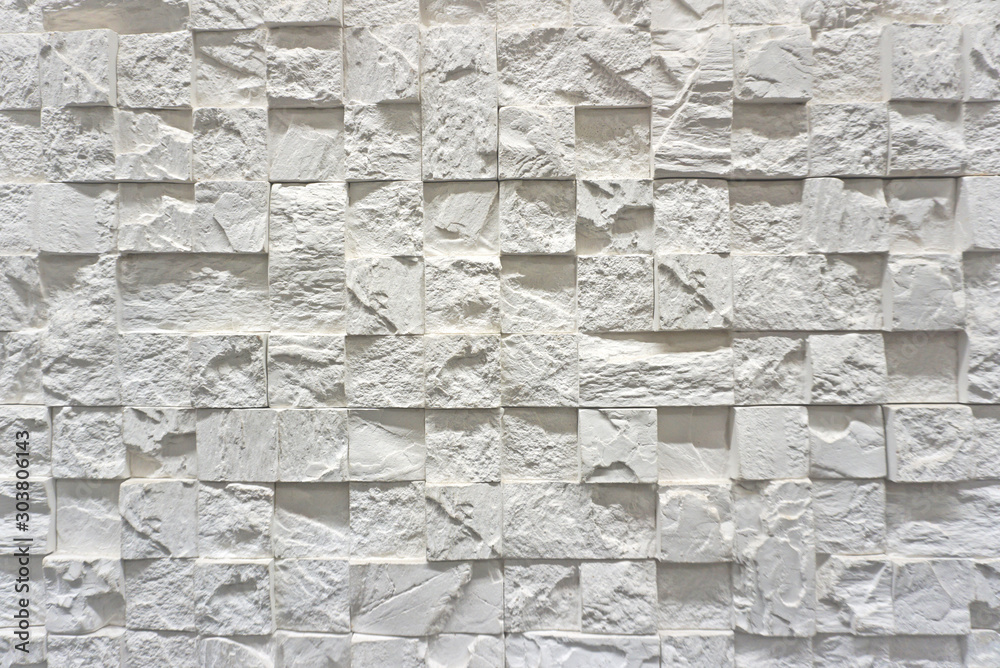 White cladding wall made of stoneware with interlocking tiles Stock ...