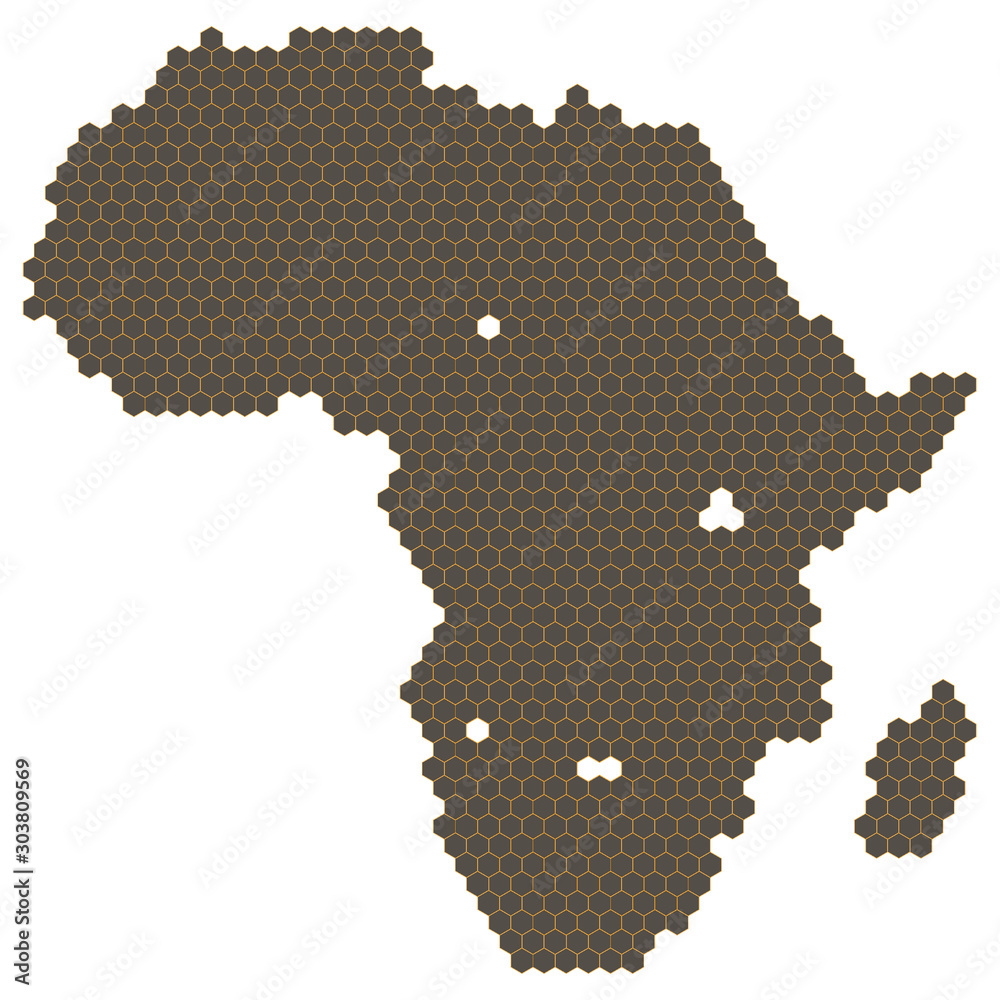 Map of Africa continent with honey bee or honeycomb or honey hive shape ...