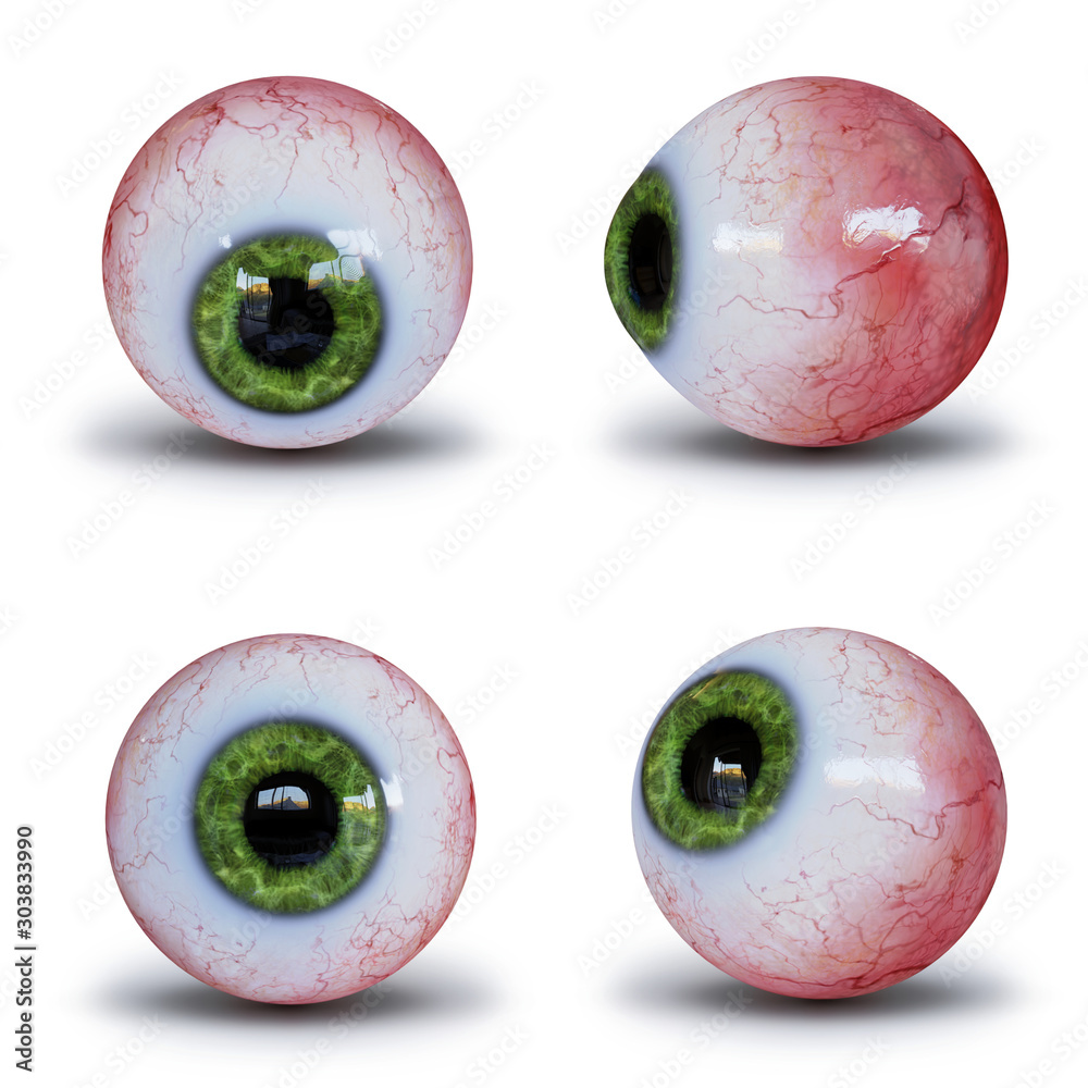 collection of human eyeballs with green iris isolated with shadow on ...