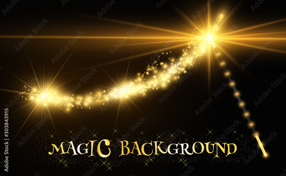 Realistic magic wand with bright sparkles on a transparent background ...