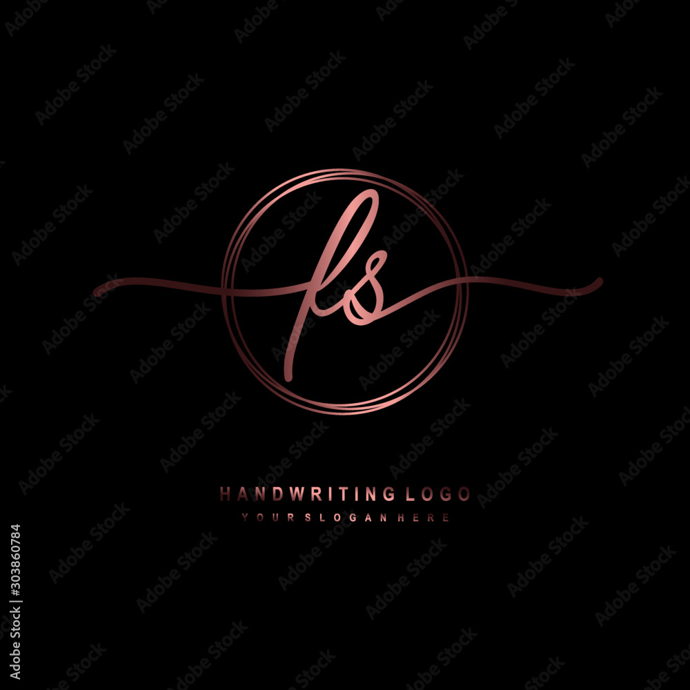 FS Initial handwriting logo design with circle lines dark pink ...