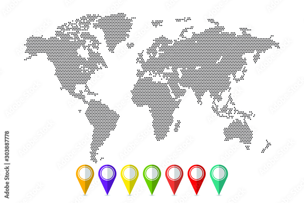 Dots world map with pins vector illustration isolated. Dots that ...