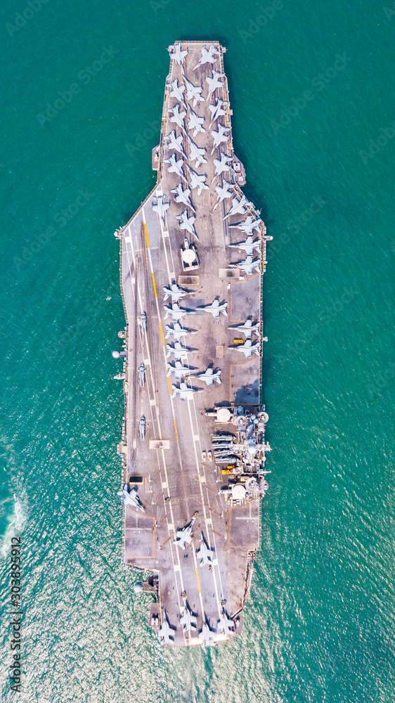 Poster Top View Aircraft Carrier warship battleship In the ocean, Navy ...