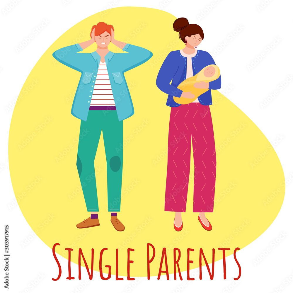 Single parents flat poster vector template. Misunderstandment in ...