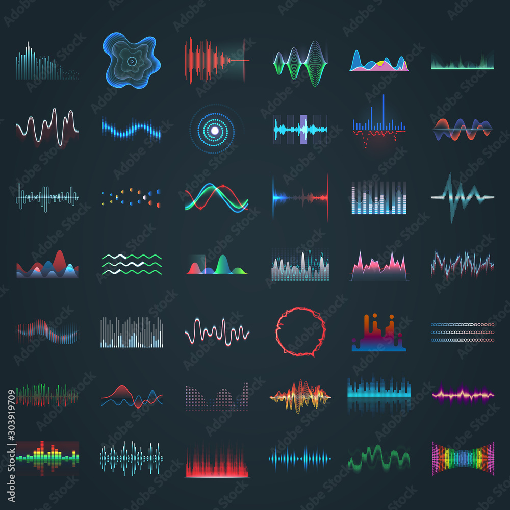 Sound waves, music equalizer frequency spectrum Stock Vector | Adobe Stock