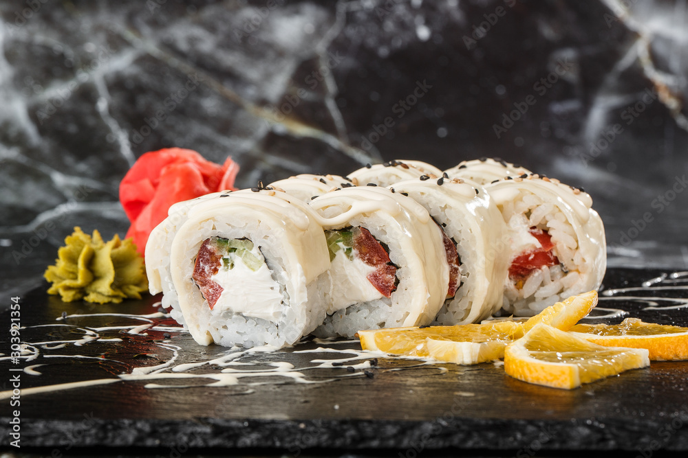 Sushi Rolls with processed cheese, cheddar, american cheese, avocado ...