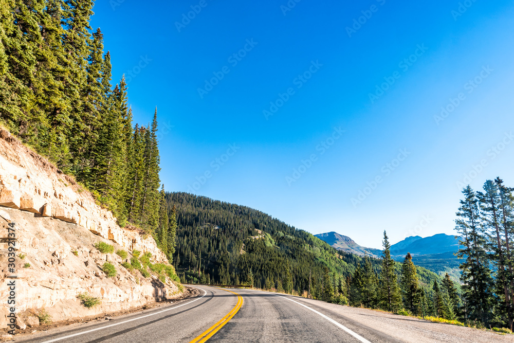Colorado Million Dollar Highway scenic road wide angle view of cliff ...