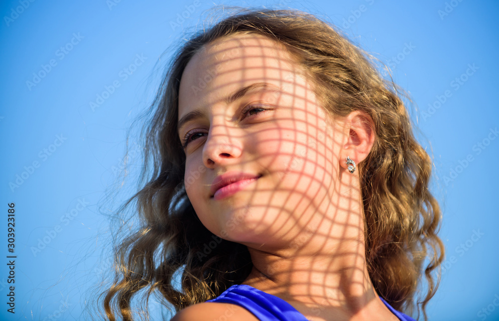 kid portrait. pretty child outdoor. natural beauty. small girl long ...
