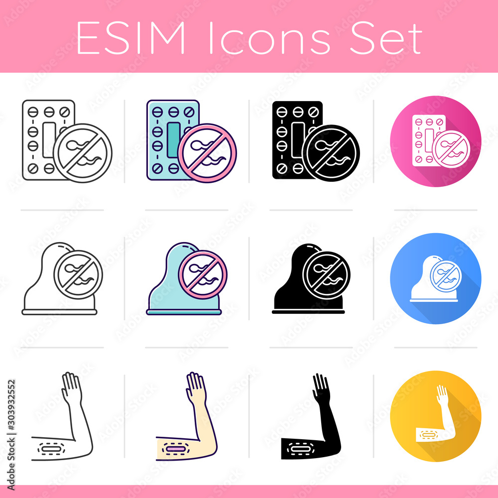 Vetor Do Stock Safe Sex Icons Set Oral Contraceptive Pills To