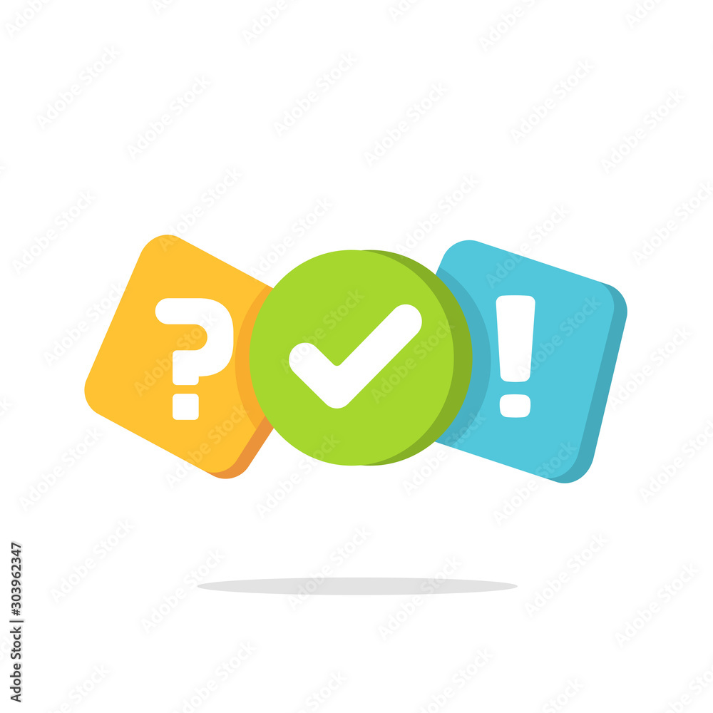 Quiz logo icon vector symbol, flat cartoon color bubble speeches with ...