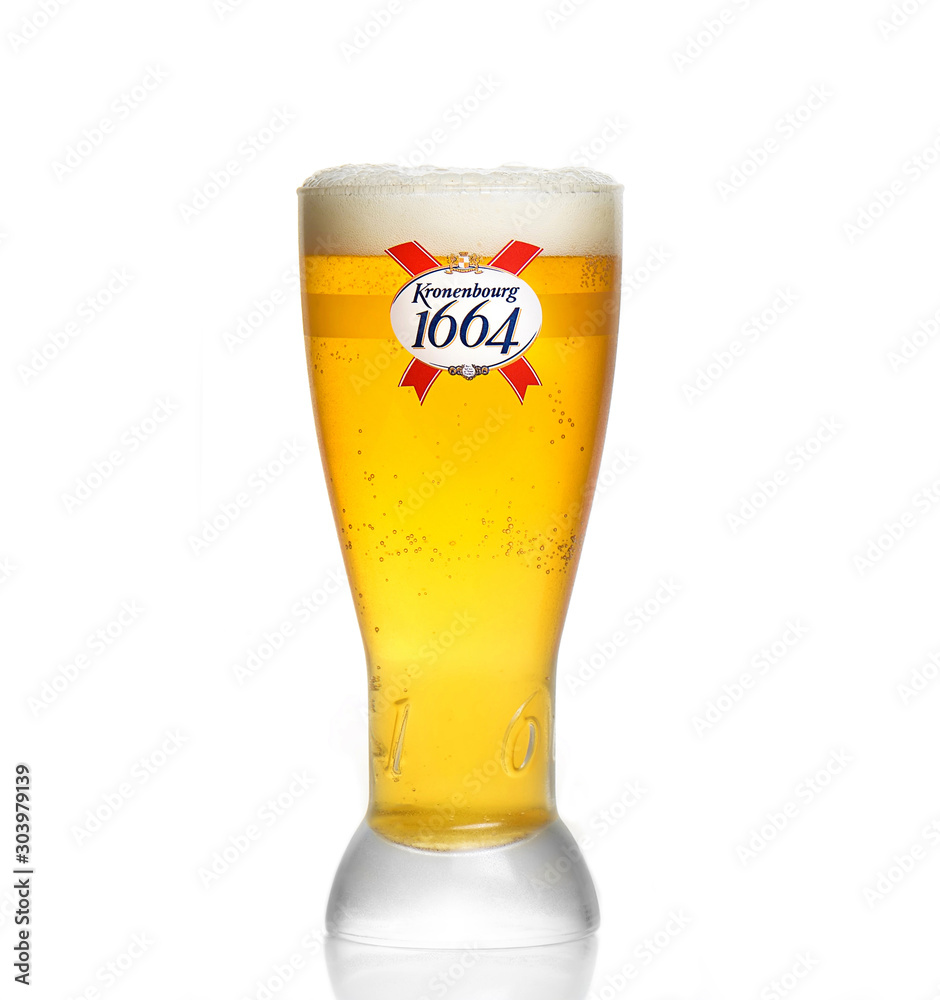POLTAVA, UKRAINE - MARCH 22, 2018: Kronenbourg draft beer in glass on a ...