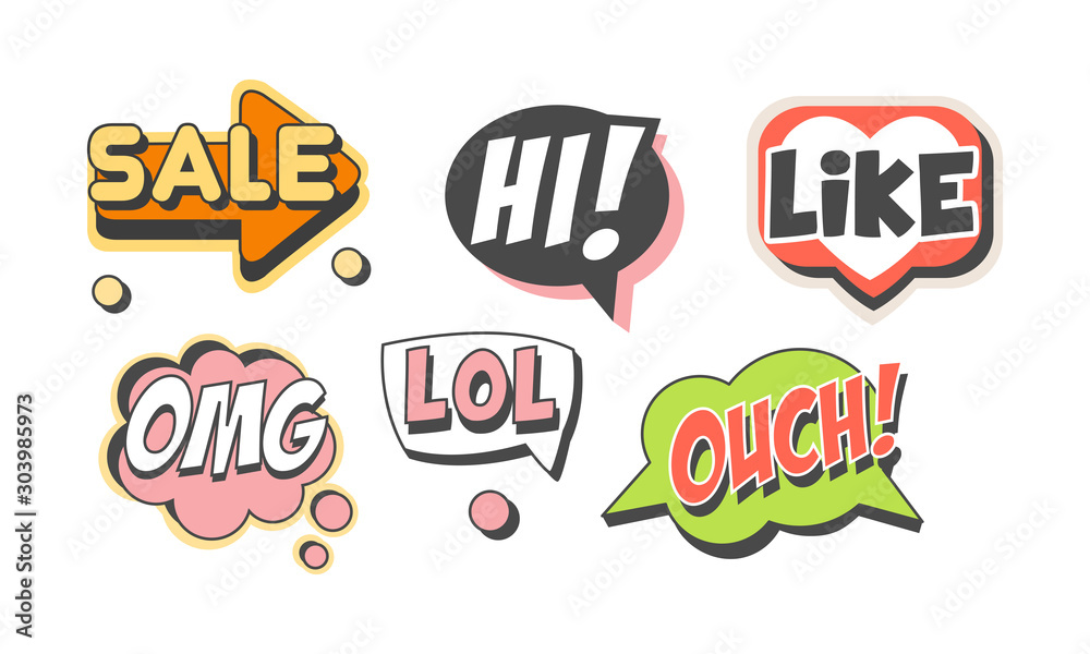 Speech Labels with Text Vector Set. Flat Shapes with Words Stock Vector ...