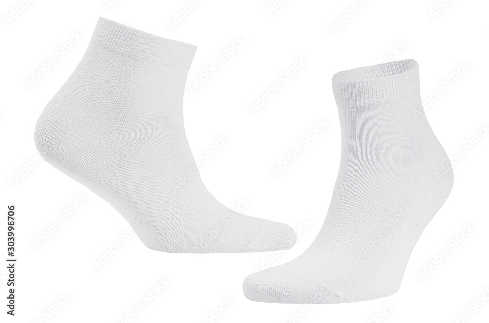 Blank white cotton medium socks on invisible foot isolated on white ...
