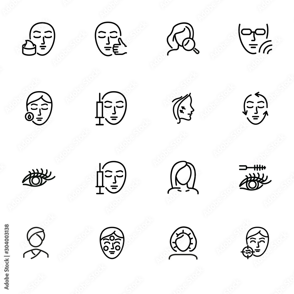 Cosmetology line icon set. Botox injection, solarium, mascara. Beauty ...