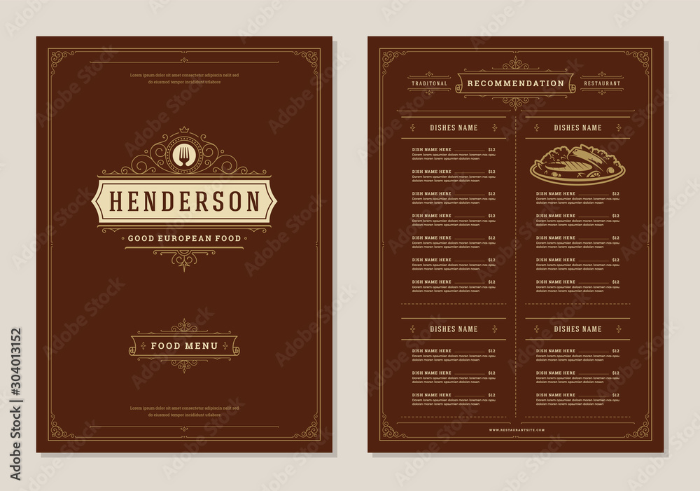Restaurant menu design and label vector brochure template. Stock Vector ...