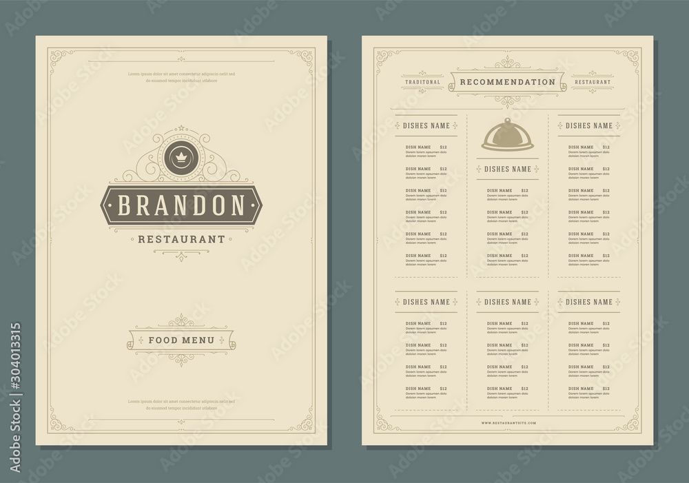 Restaurant menu design and label vector brochure template. Stock Vector ...