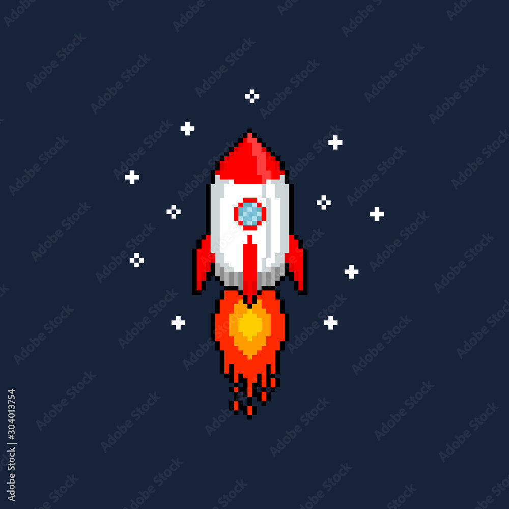 Pixel art cartoon flying rocket illustration. Stock Vector | Adobe Stock