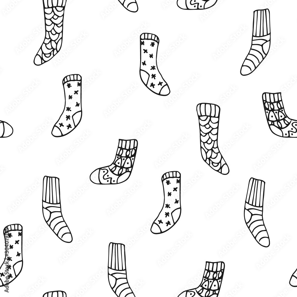 Vector seamless pattern with cute hygge socks on white background ...