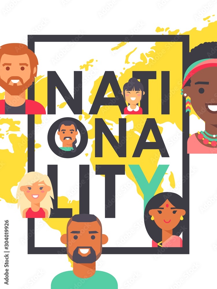 Poster with people of different nationalities, vector illustration ...