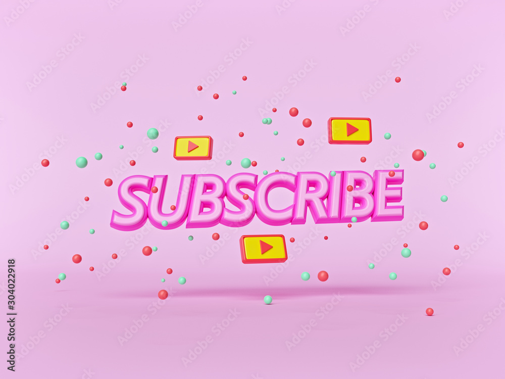 cute Subscribe text with colorful elements isolated on pastel ...