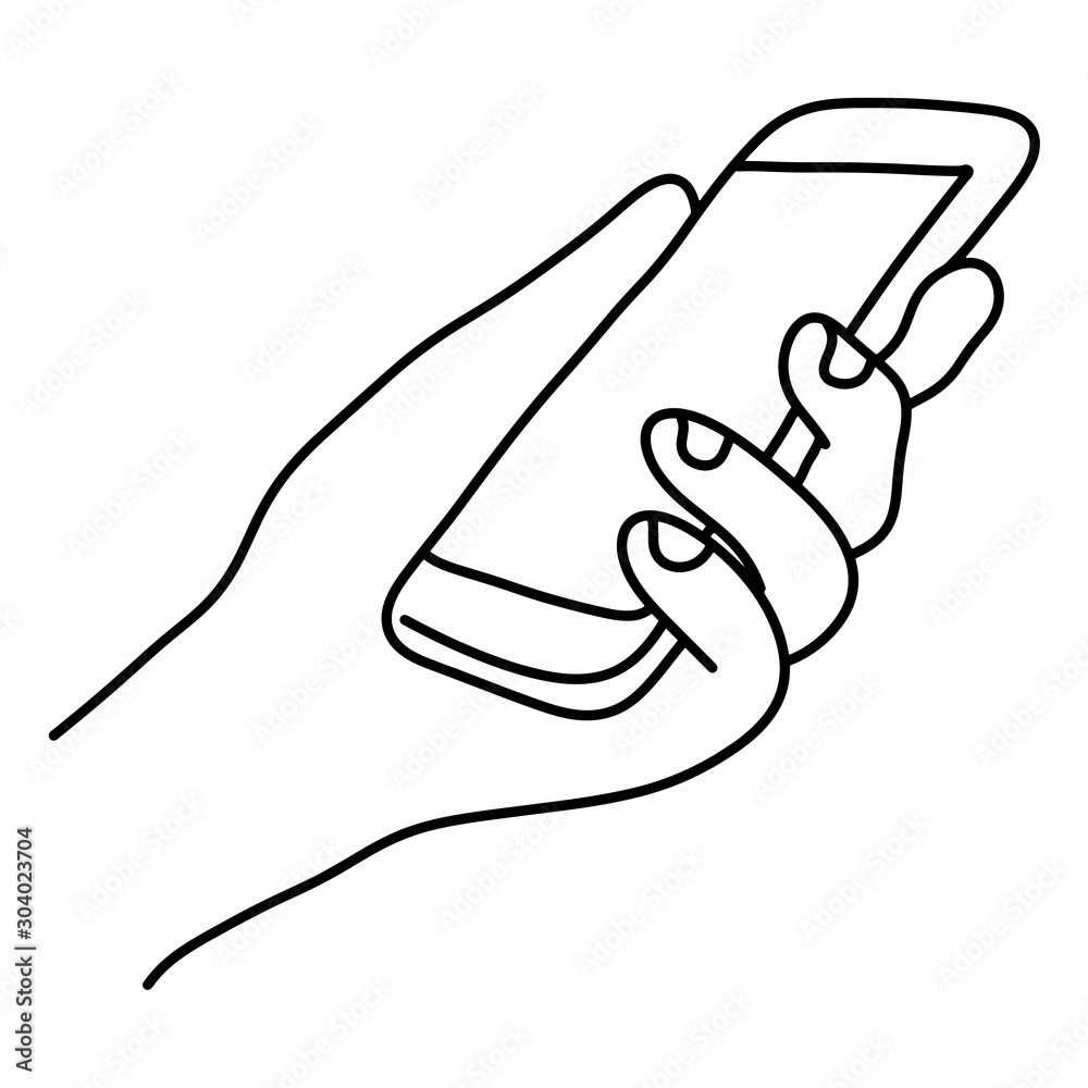 hand holding smartphone vector illustration sketch doodle hand drawn ...