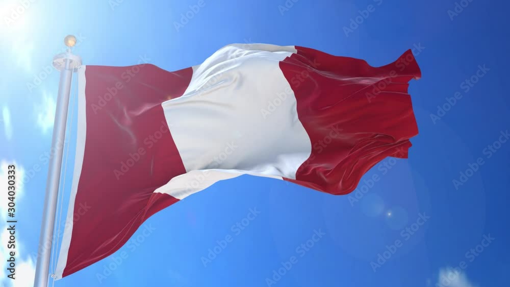 Peru animated flag in the wind with blue sky in the background, green ...