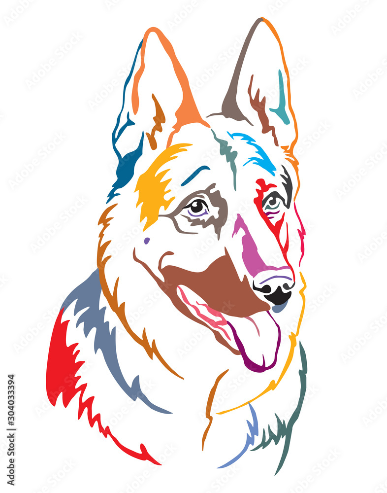 Colorful decorative contour outline portrait of Dog German Shepherd ...
