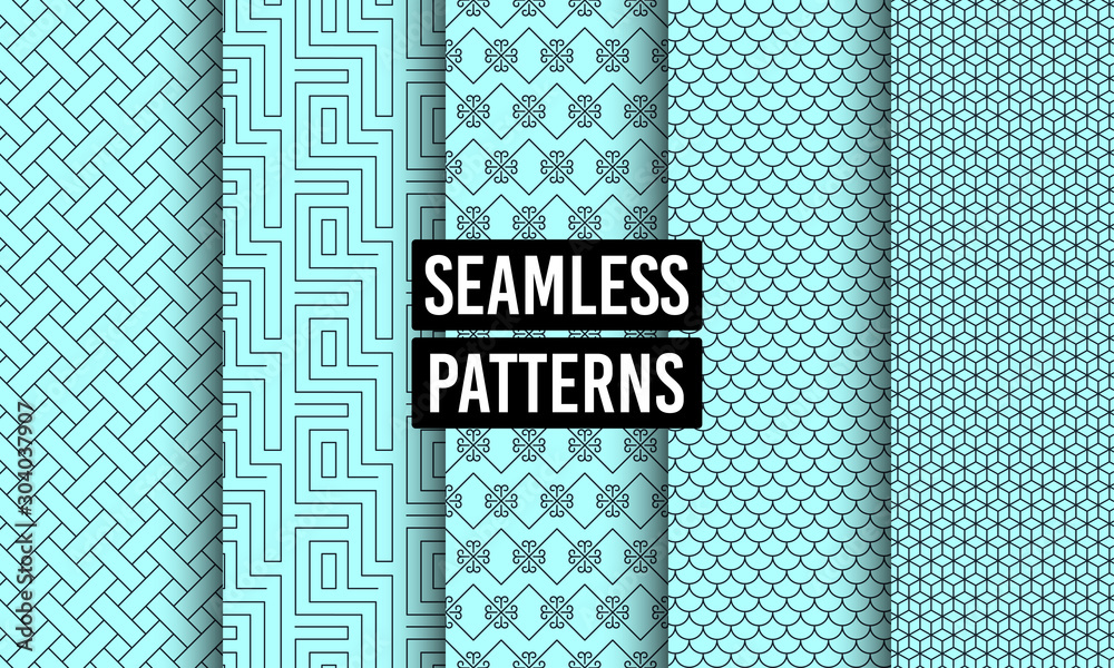 Abstract seamless patterns. Geometric textures. Linear ornament ...
