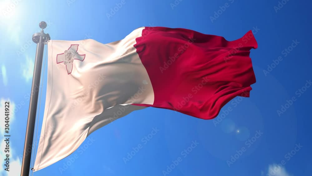 Malta animated flag in the wind with blue sky in the background, green ...