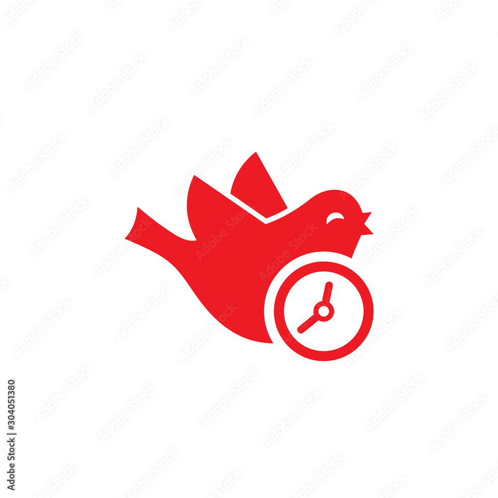 Early bird with clock red icon. Clipart image isolated on white ...