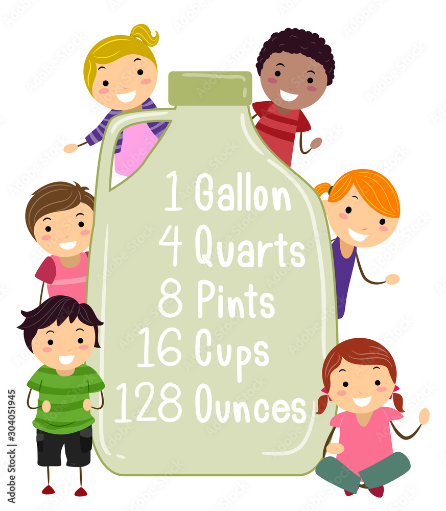 Stickman Kids Gallon Equivalent Illustration Stock Vector | Adobe Stock