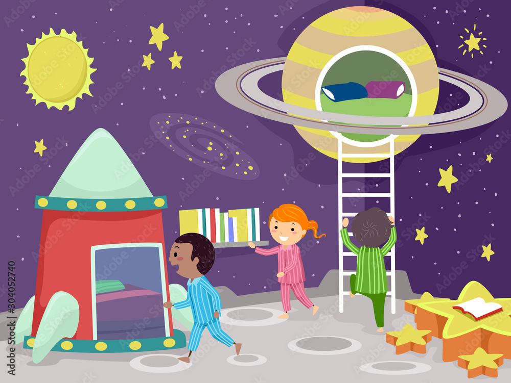 Stickman Kids Room Space Theme Illustration Stock Vector | Adobe Stock