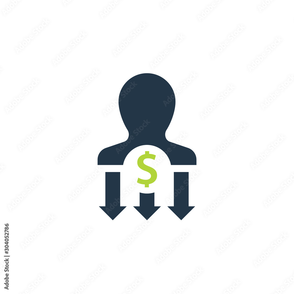 Manpower cost reduction silhouette icon. Clipart image isolated on ...