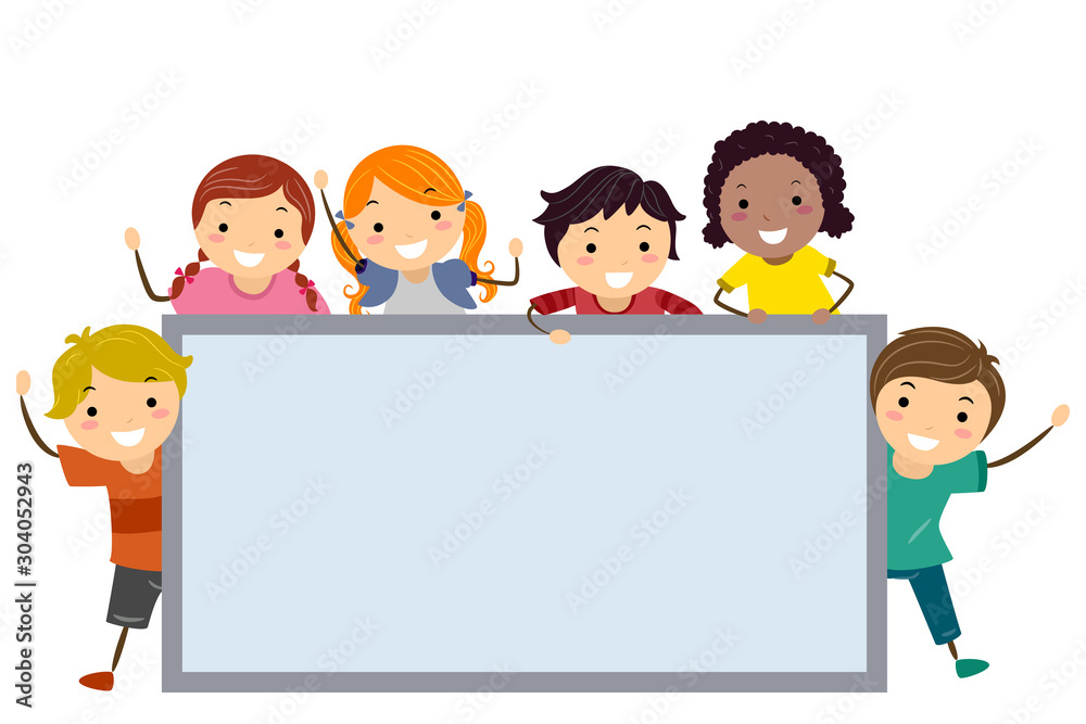 Stickman Kids Wave Blank Board Illustration Stock Vector | Adobe Stock